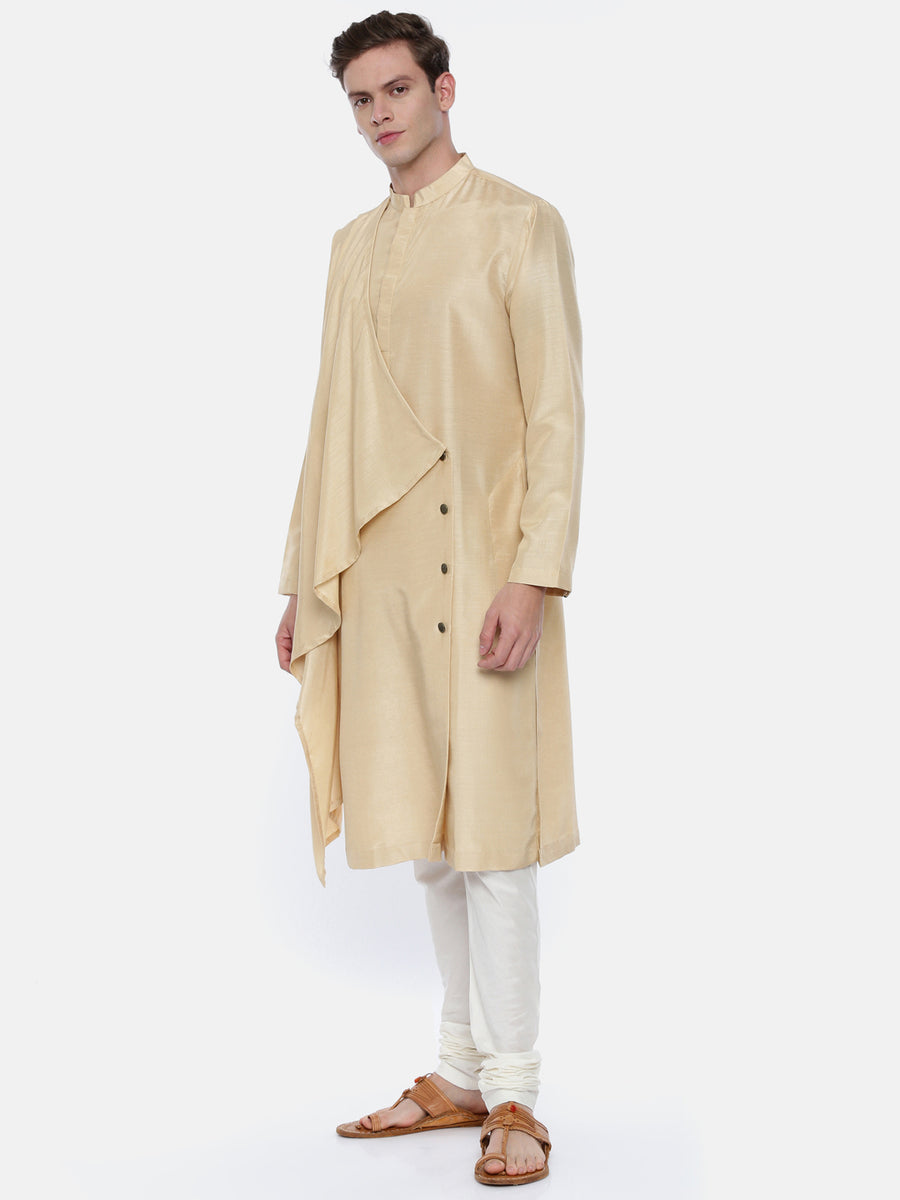 Drape Silk Linen Beige Kurta Set - MMK0352 – Mayank Modi Fashions